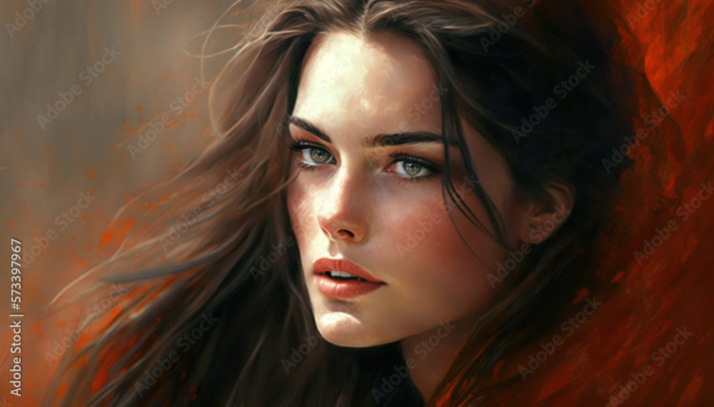 beautiful woman white with black hair, only face, beautiful mouth ...