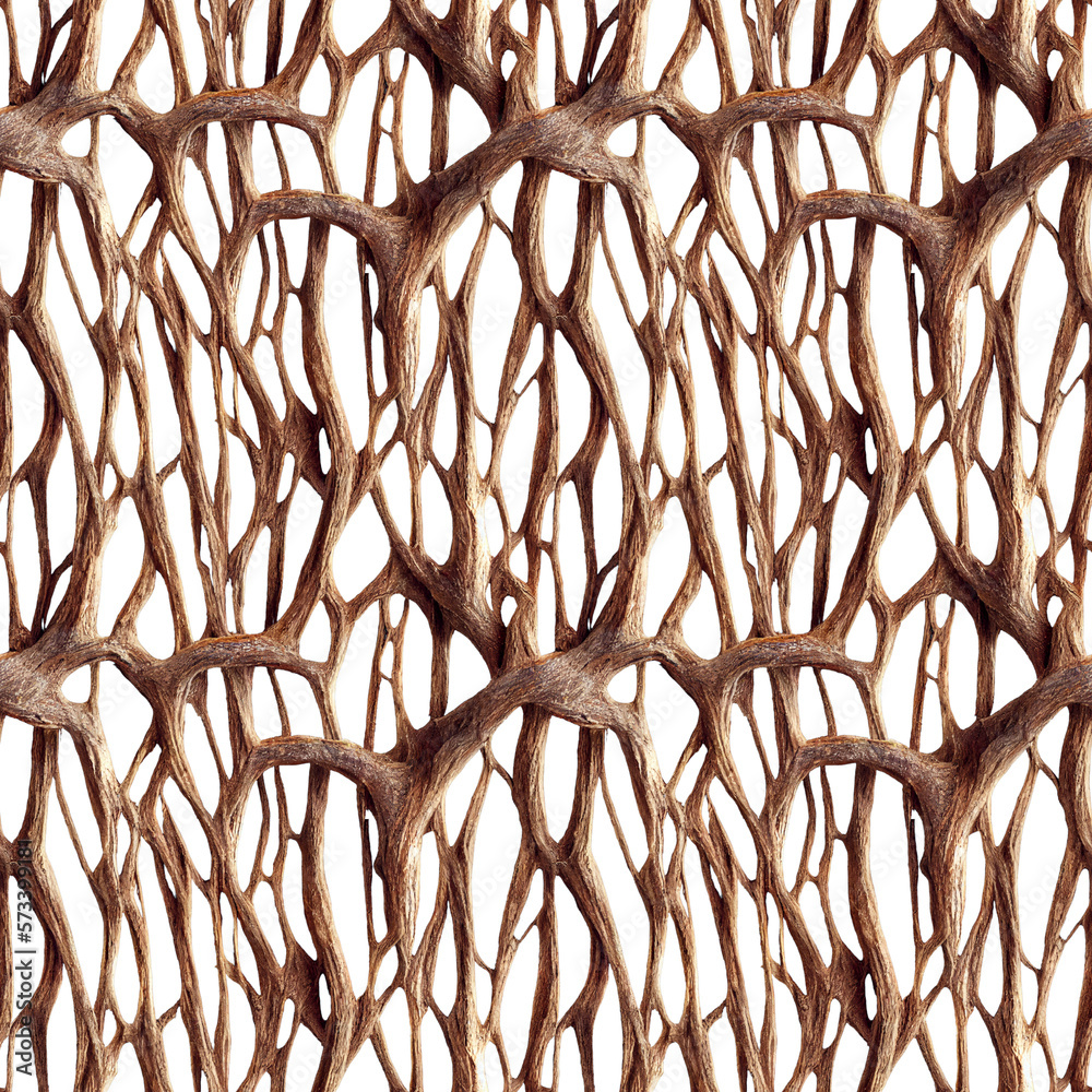 Seamless patterns texture wooden brown bionic mesh, roots and branches ...
