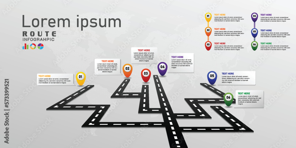 Roadway route infographic vector illustration with colorful topic ...