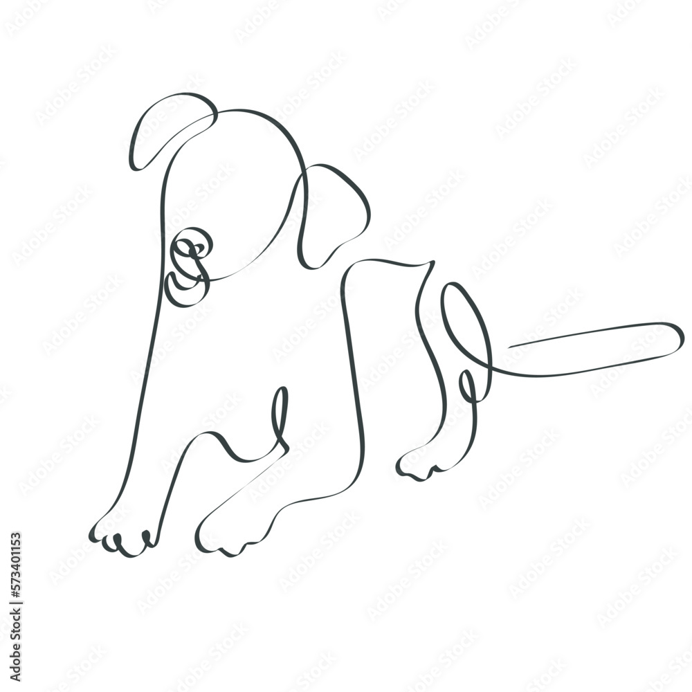 Hand-drawn dog sitting pose continues line art drawing illustration ...