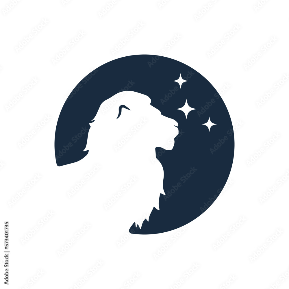 Negative space lion head in circle background with star logo design ...