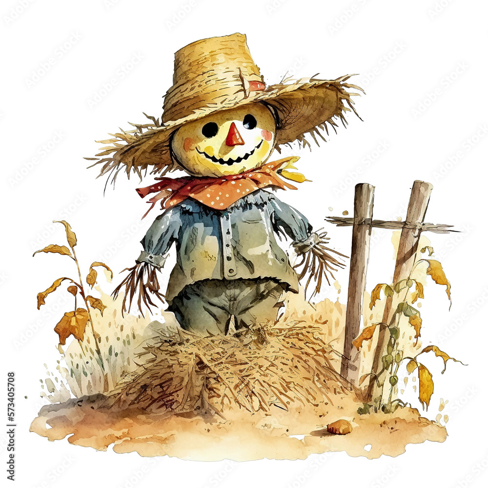 scarecrow bird scarer, ,Watercolor Scarecrow Clipart, Farmer's market ...