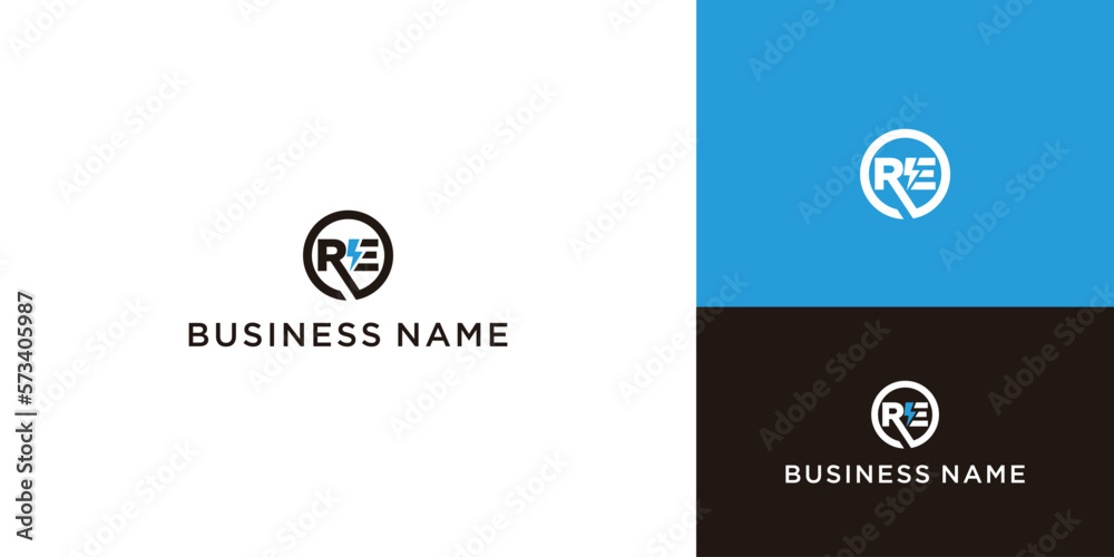 Letter R and E logo formed electrical symbol Stock Vector | Adobe Stock