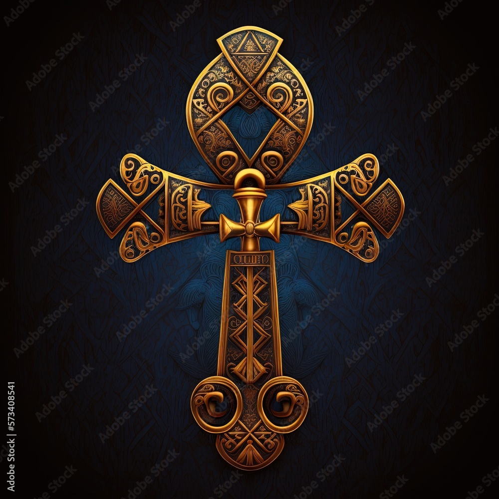 Ancient golden ankh symbol isolated on dark background. Illustration of ...