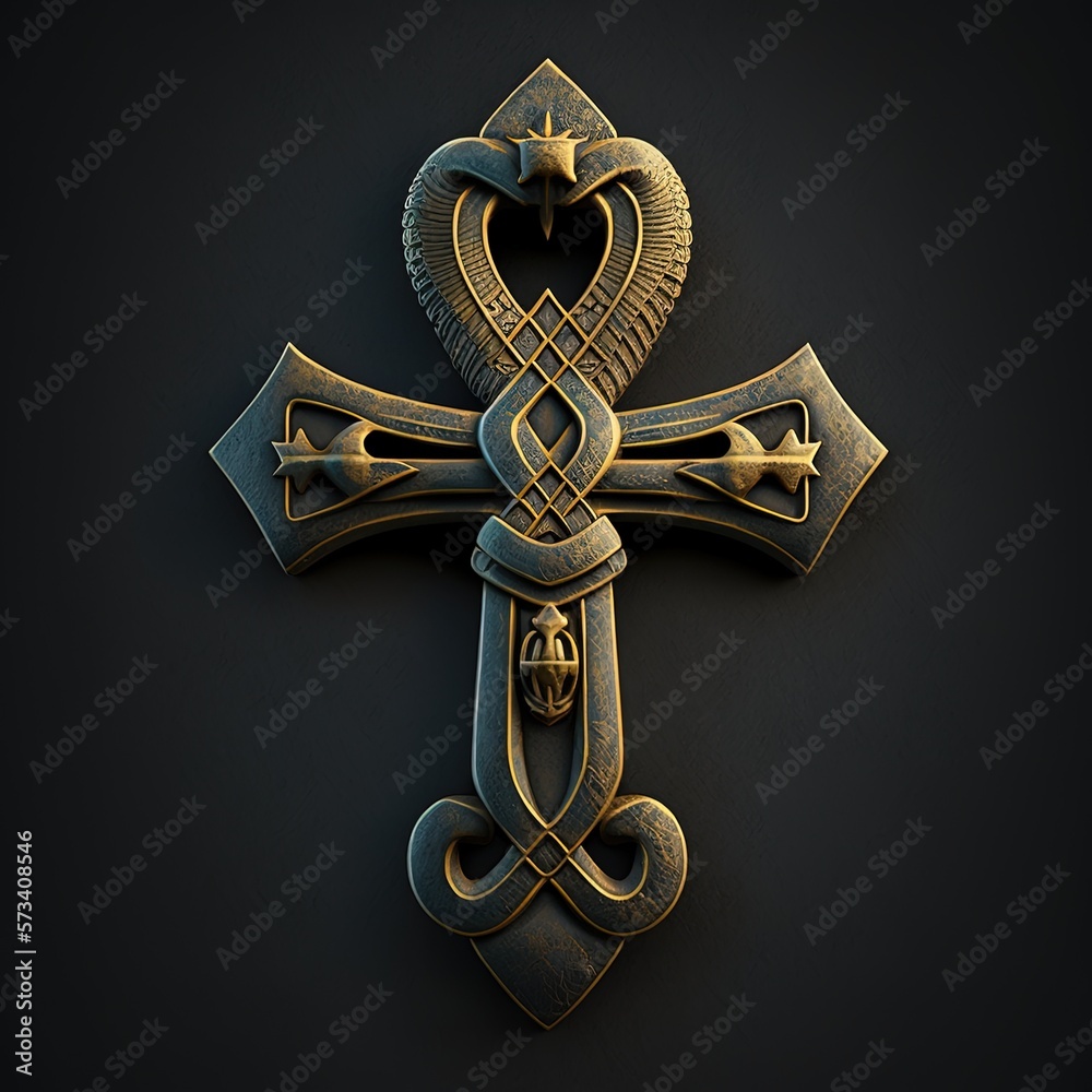 Ancient golden ankh symbol isolated on dark background. Illustration of ...