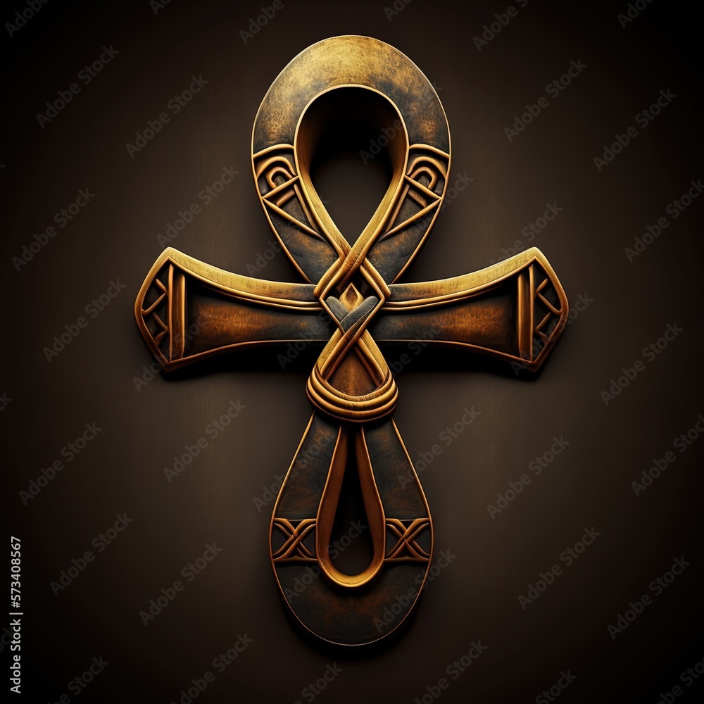 Ancient golden ankh symbol isolated on dark background. Illustration of ...