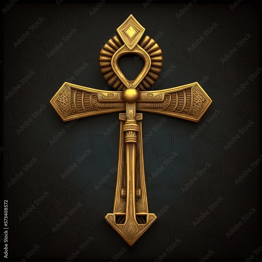 Ancient golden ankh symbol isolated on dark background. Illustration of ...