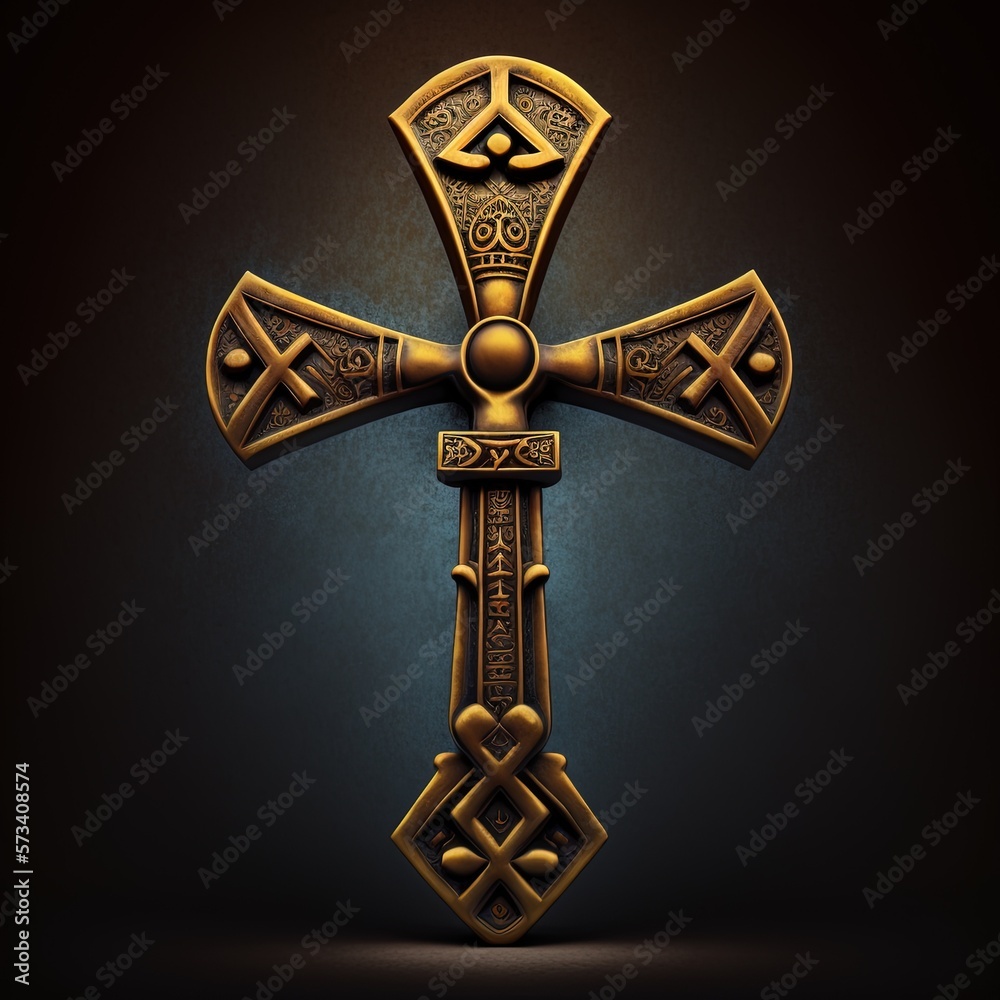Ancient golden ankh symbol isolated on dark background. Illustration of ...