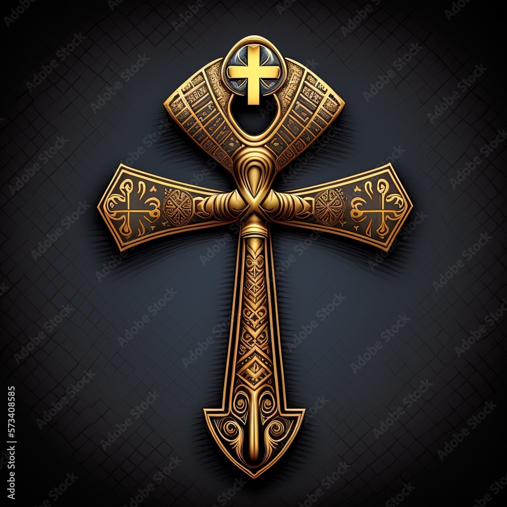 Ancient golden ankh symbol isolated on dark background. Illustration of ...