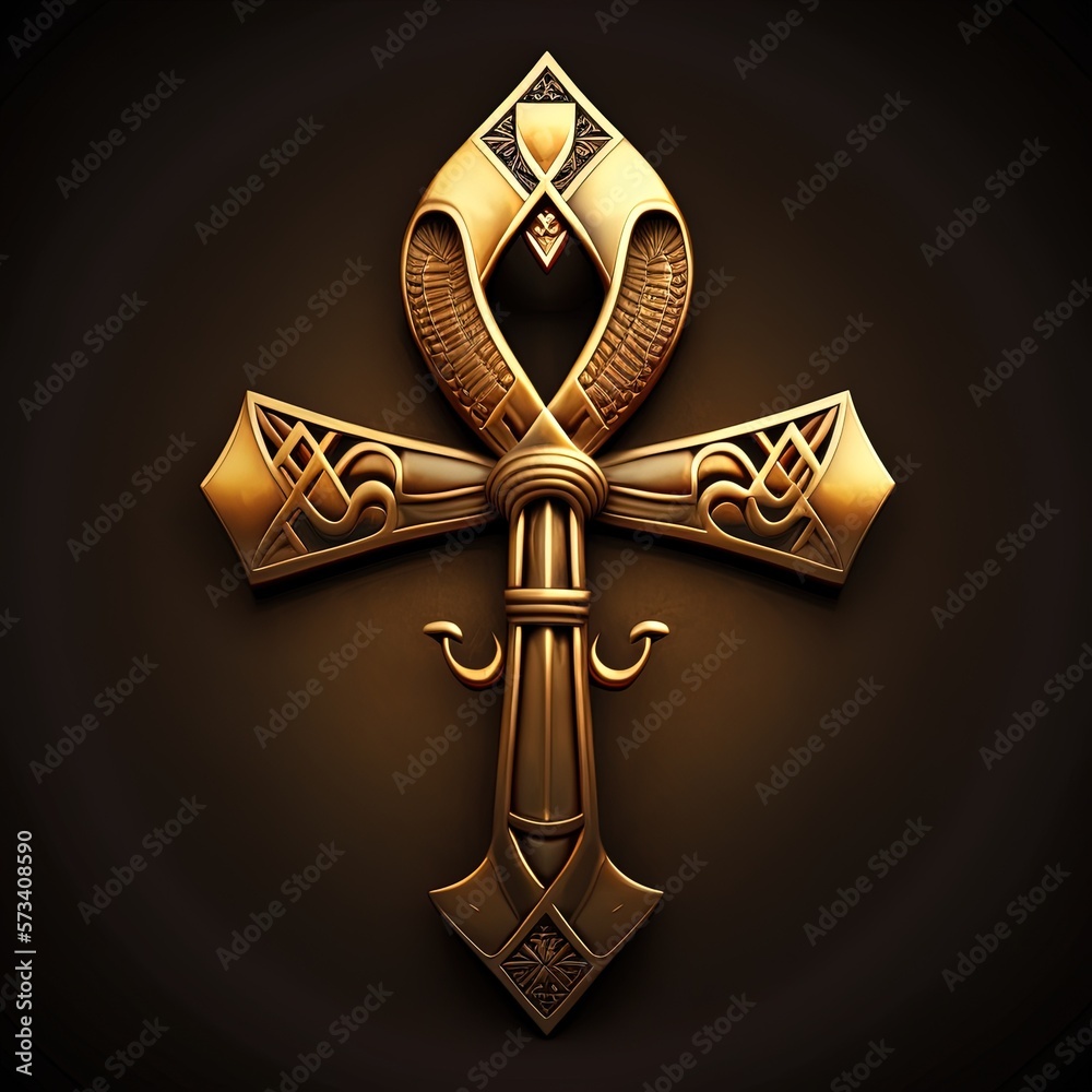 Ancient golden ankh symbol isolated on dark background. Illustration of ...