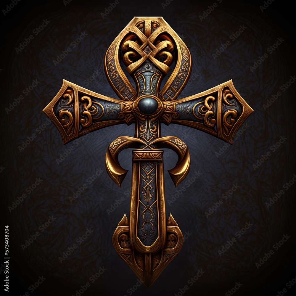 Ancient golden ankh symbol isolated on dark background. Illustration of ...