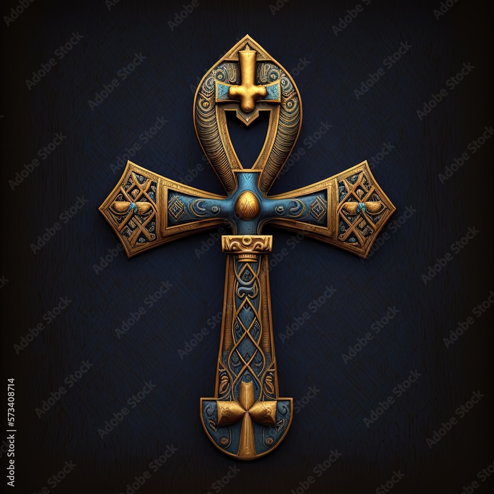 Ancient golden ankh symbol isolated on dark background. Illustration of ...