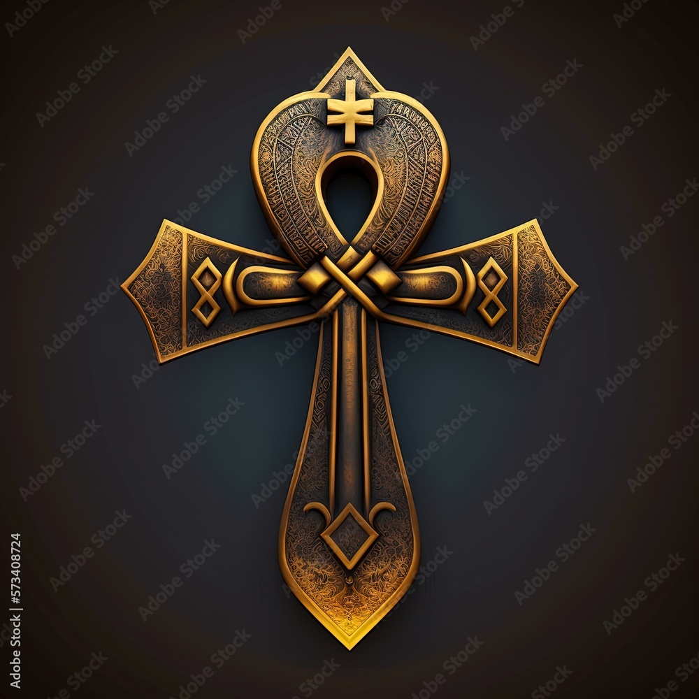 Ancient golden ankh symbol isolated on dark background. Illustration of ...