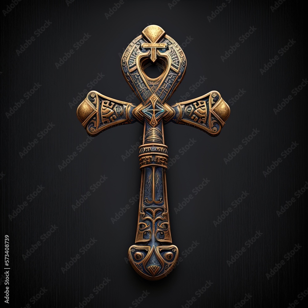 Ancient golden ankh symbol isolated on dark background. Illustration of ...