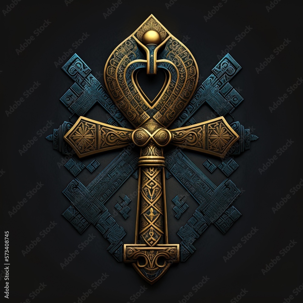 Ancient golden ankh symbol isolated on dark background. Illustration of ...