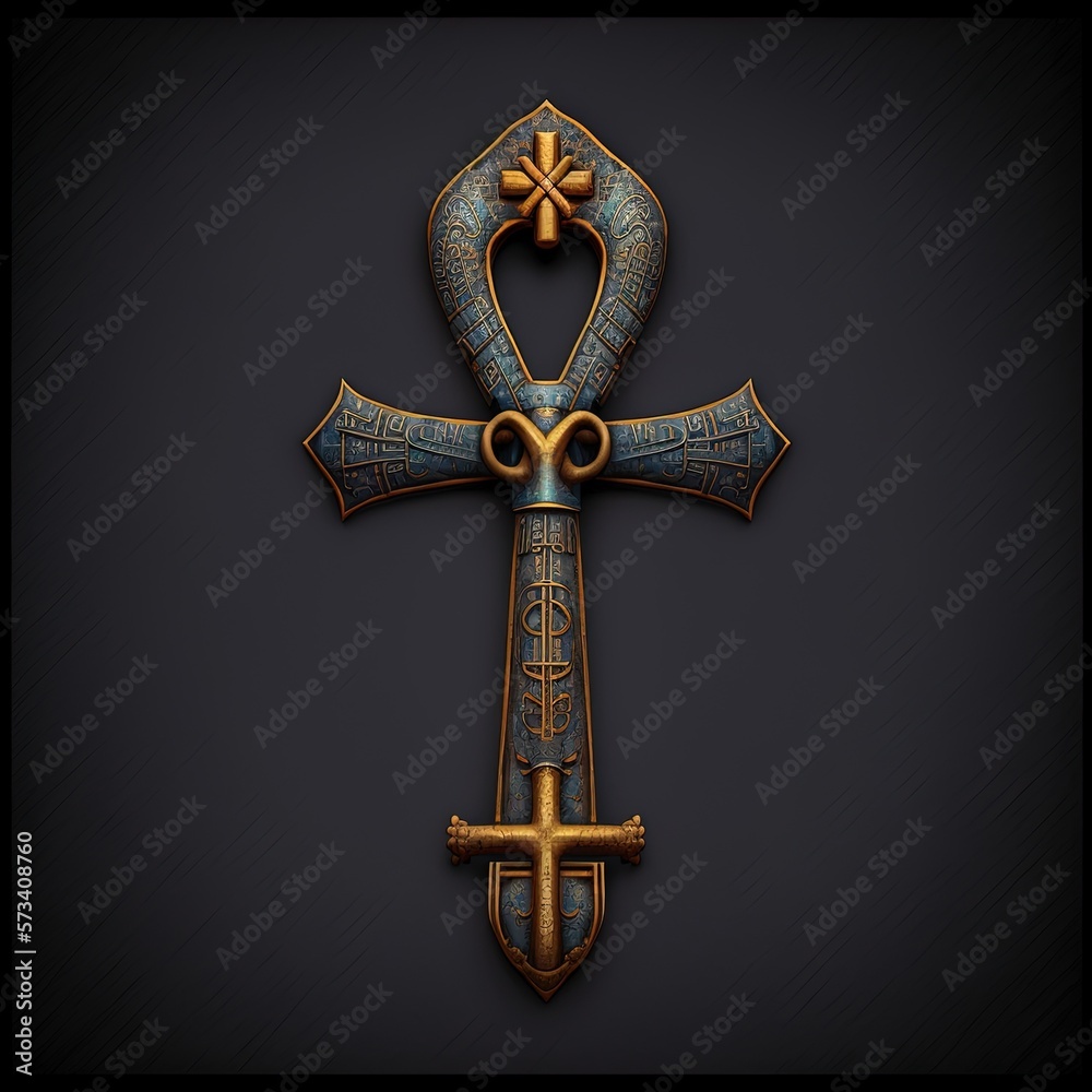 Ancient golden ankh symbol isolated on dark background. Illustration of ...