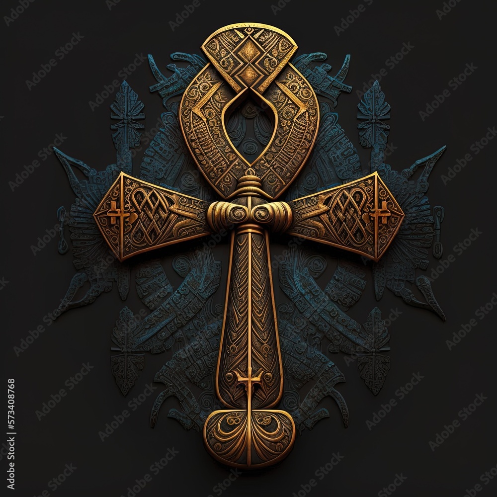 Ancient golden ankh symbol isolated on dark background. Illustration of ...
