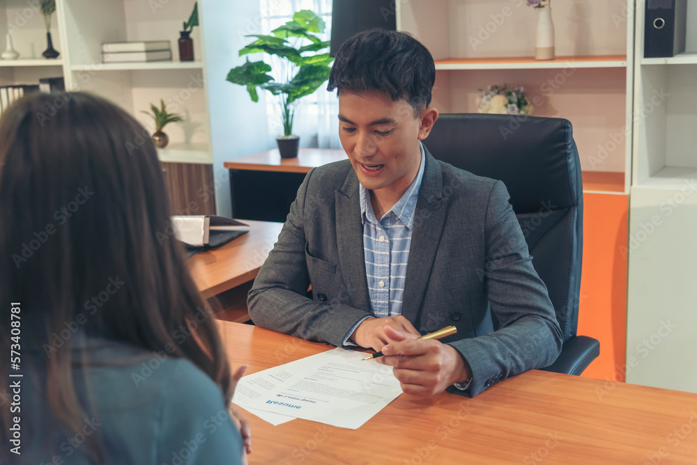 Businessman job interview by human resource HR officer interviwing ...