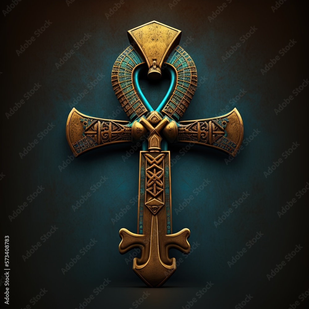 Ancient golden ankh symbol isolated on dark background. Illustration of ...