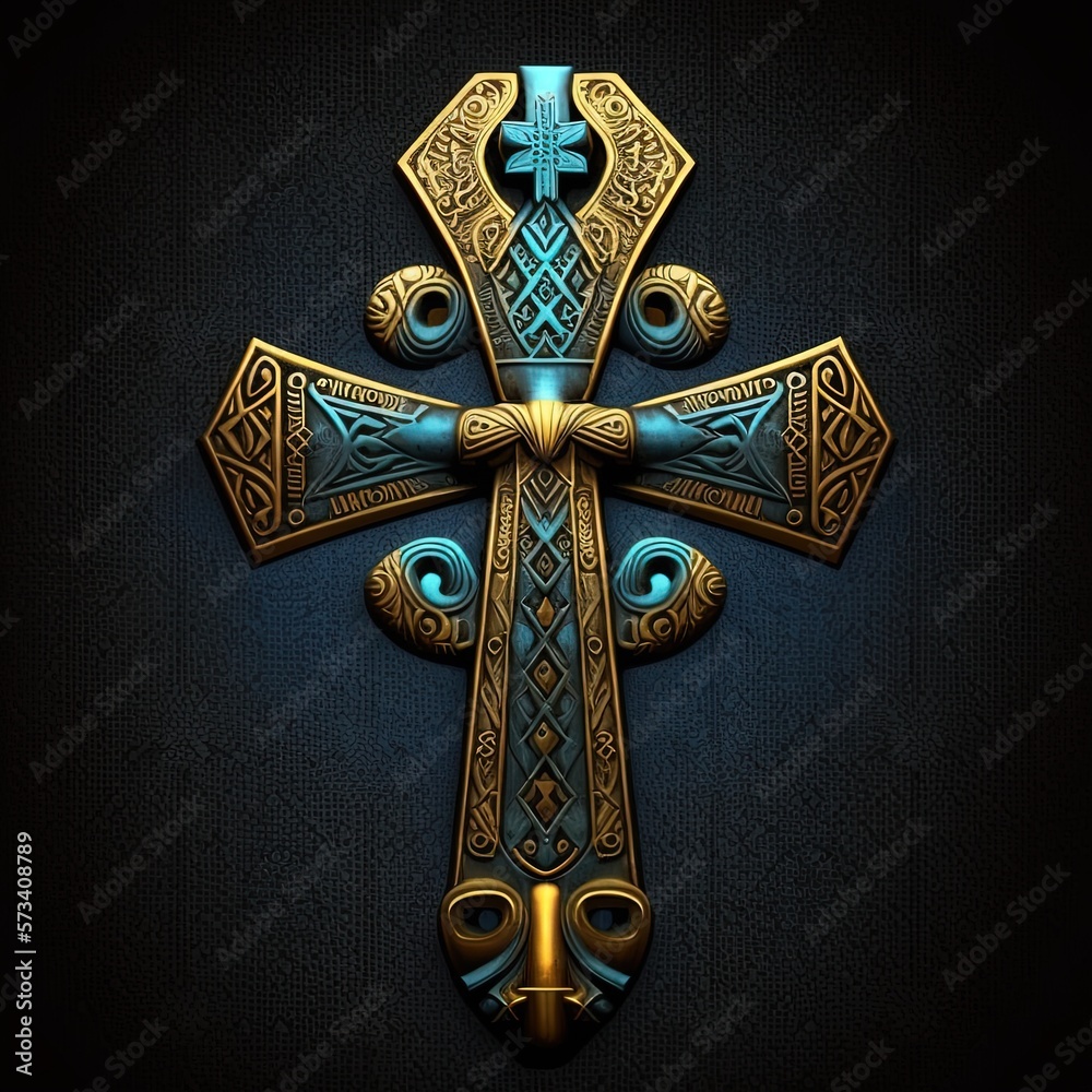Ancient golden ankh symbol isolated on dark background. Illustration of ...