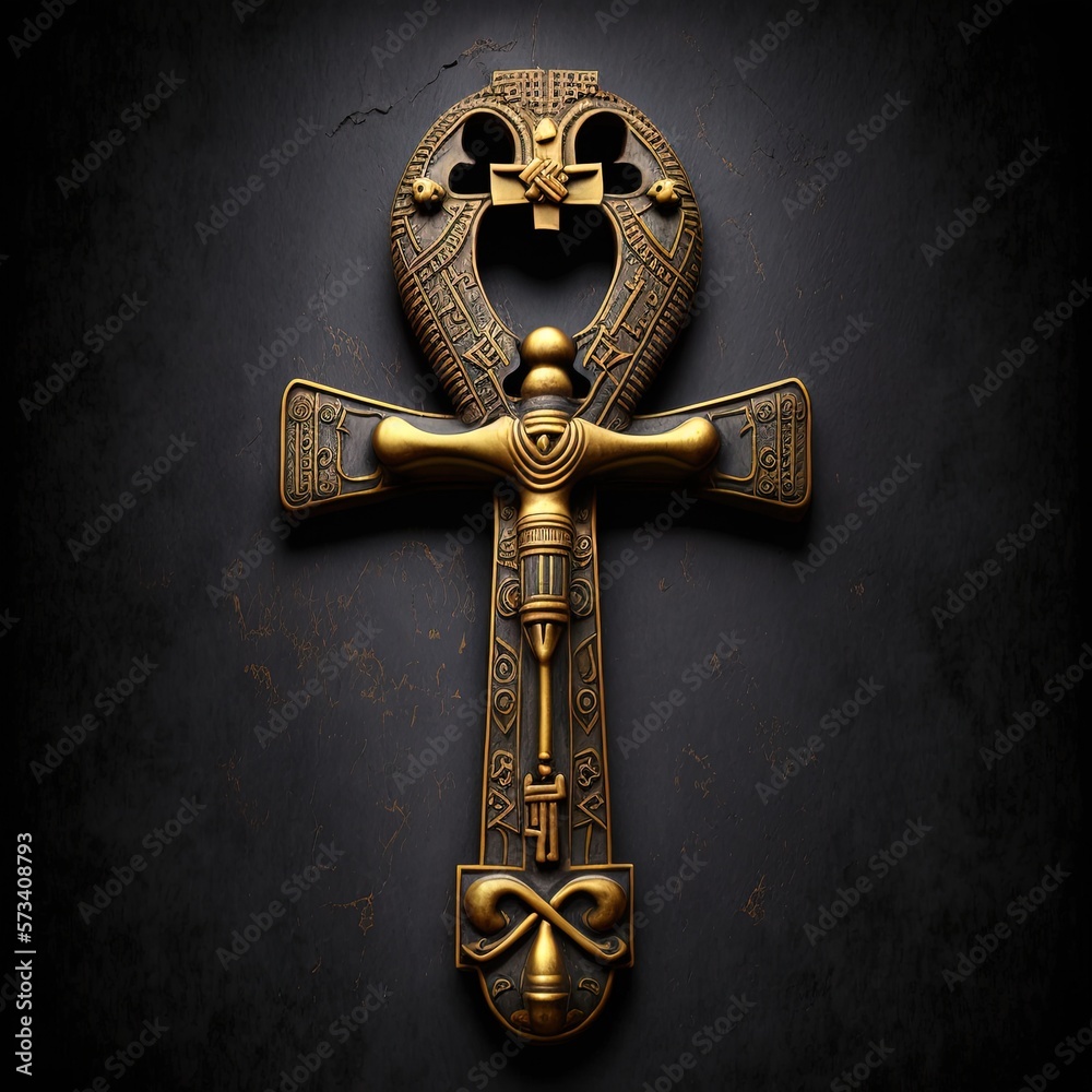 Ancient golden ankh symbol isolated on dark background. Illustration of ...