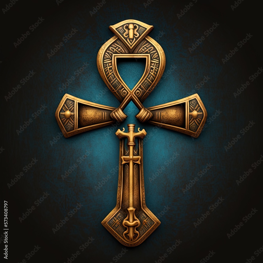 Ancient golden ankh symbol isolated on dark background. Illustration of ...
