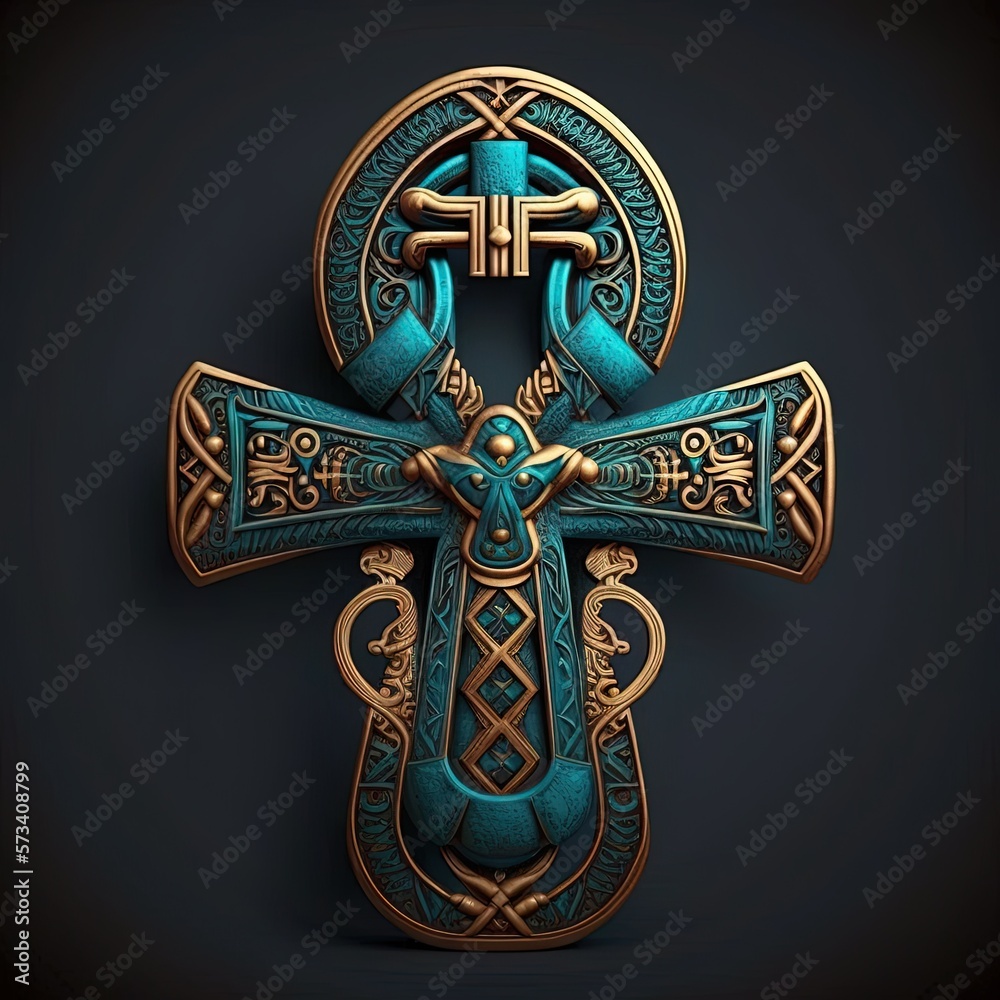 Ancient golden ankh symbol isolated on dark background. Illustration of ...