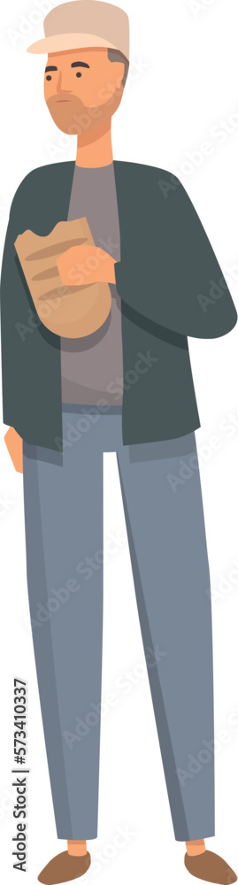 Poor man eat bread icon cartoon vector. Poverty people. Food refugee ...