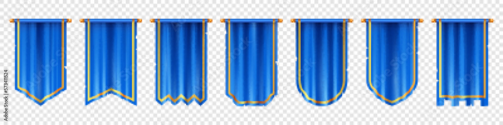Blank vertical medieval flag mockup game design. Isolated 3d blue ...