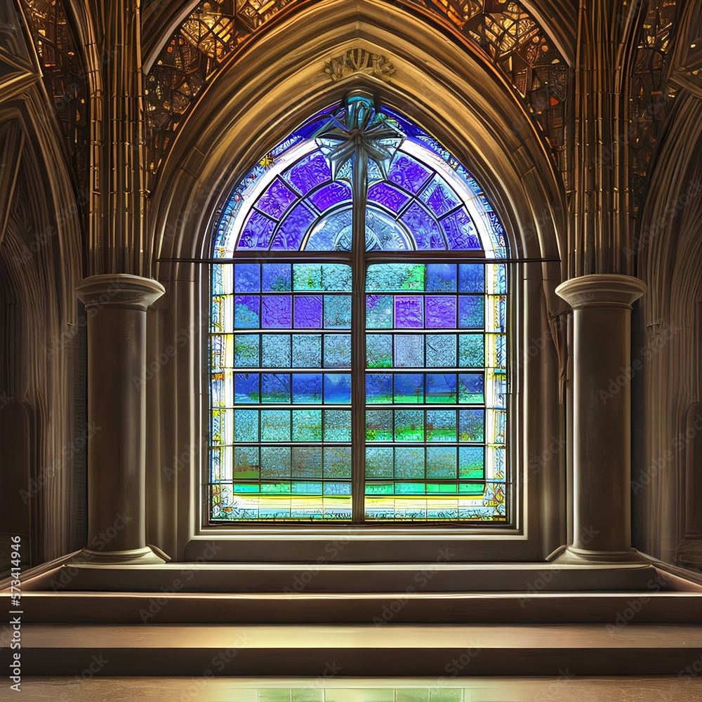 A clerestory window with stained glass 2_SwinIRGenerative AI Stock ...