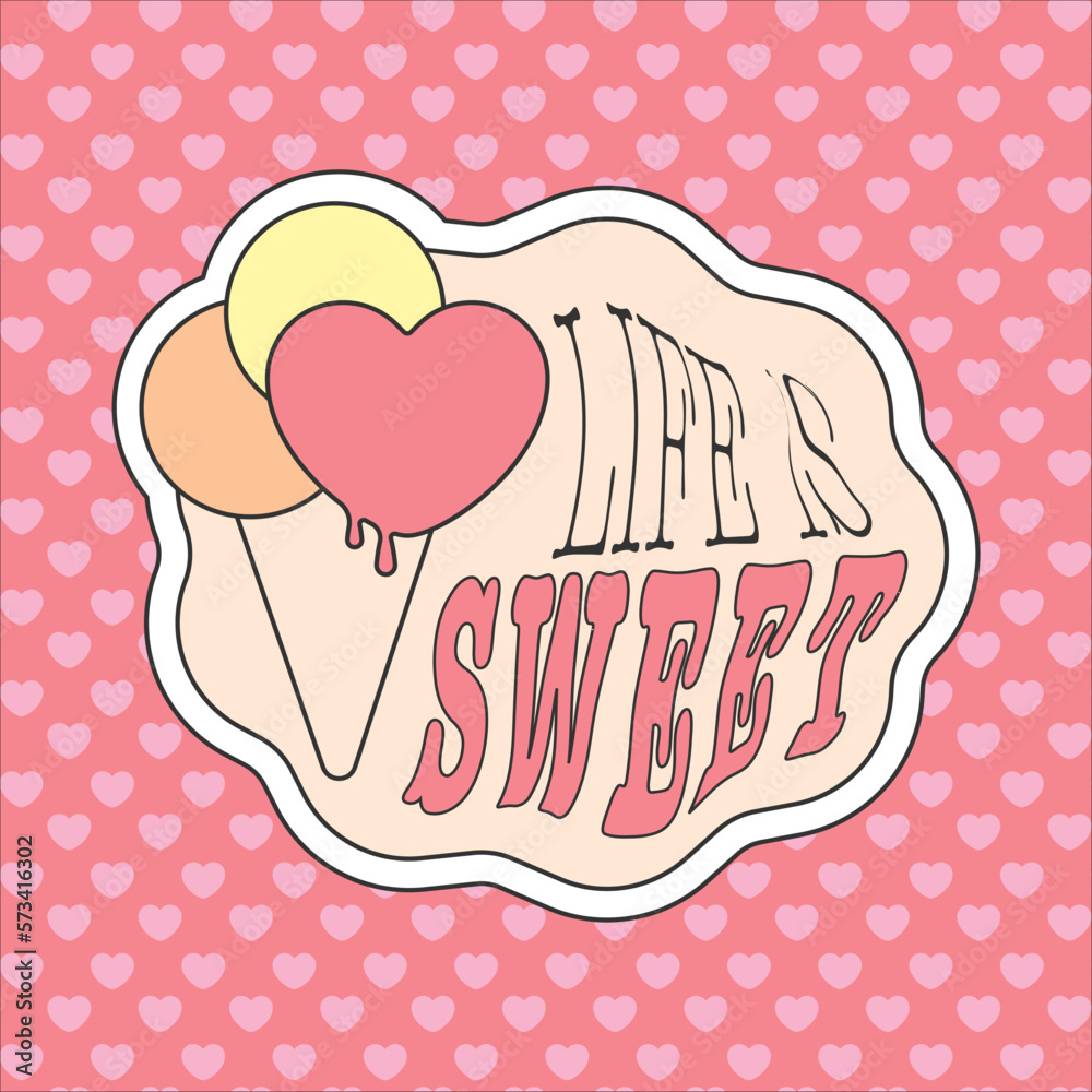 Life is sweet quote and Ice cream cone with heart vector clipart set ...