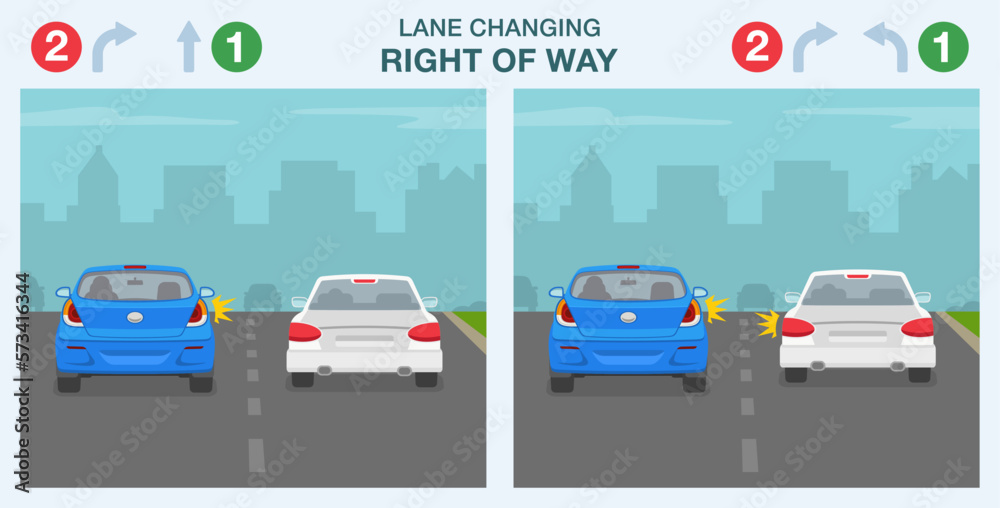 Safe car driving tips and traffic regulation rules. Lane changing right ...