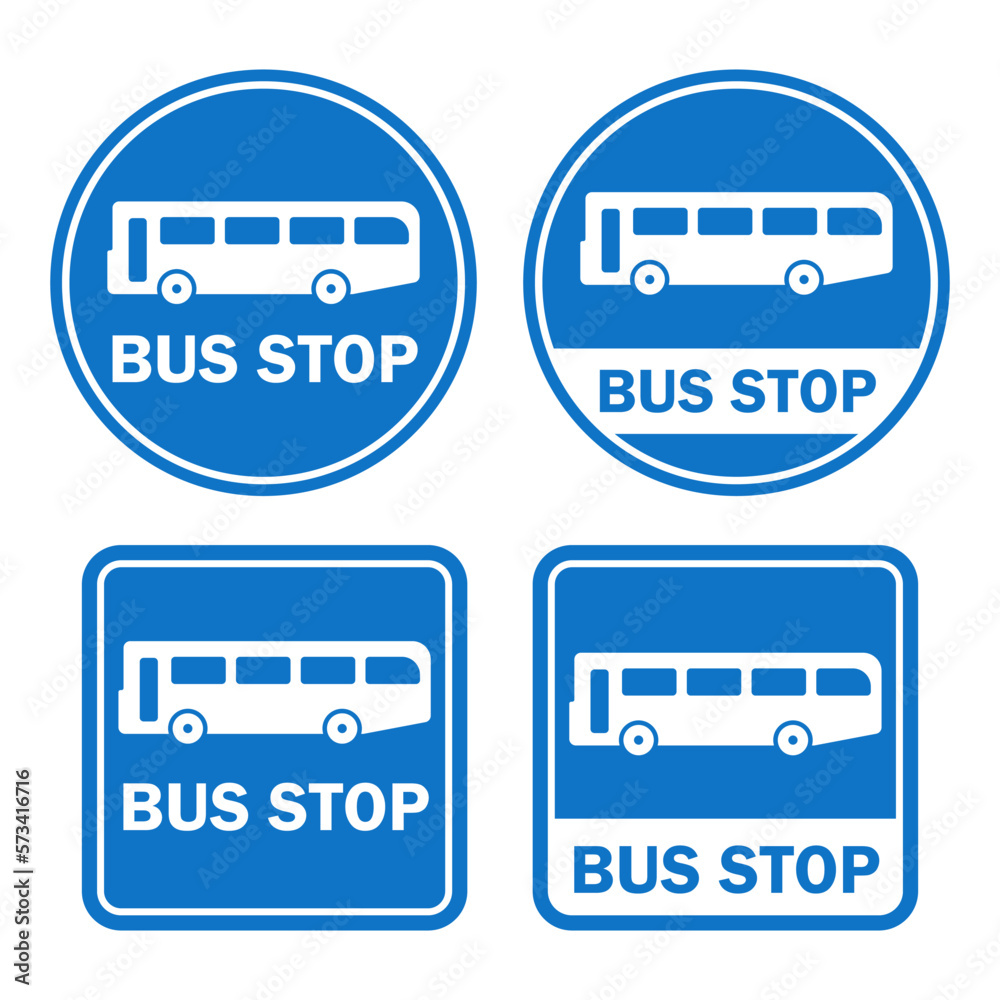bus stop sign post station blue set bundle printable template flat ...