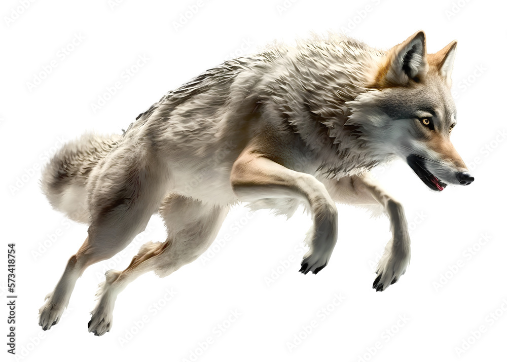 Jumping wolf, isolated on transparent background. Generative Ai Stock ...