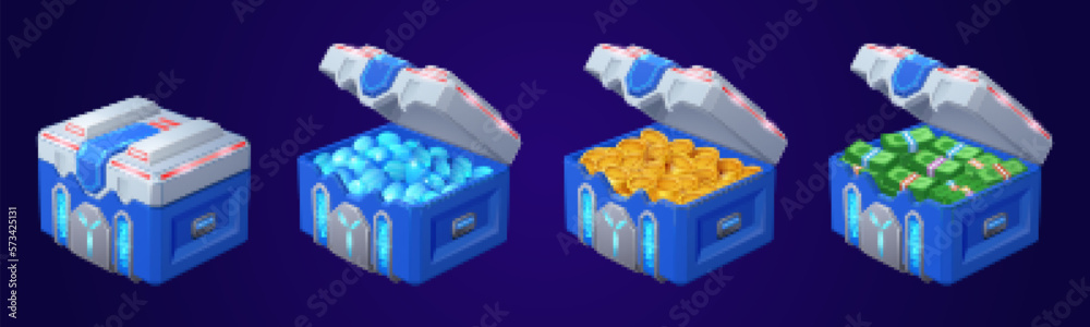 Cartoon set of sci-fi treasure boxes isolated on background. Vector ...