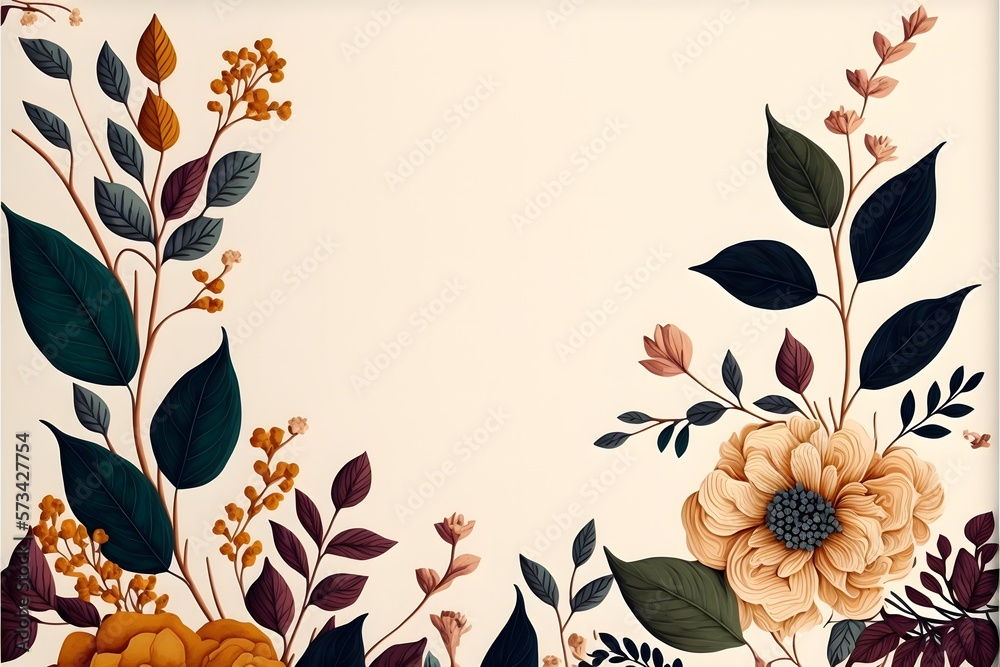 Multicolor floral card frame design with flowers and leaves in the ...