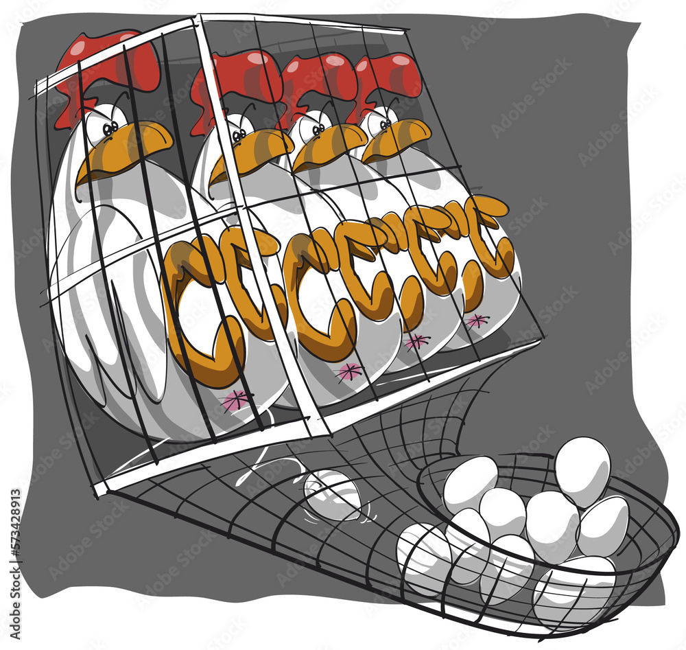 Gallinas ponedoras en una jaula pequeña. Maltrato animal en la ...