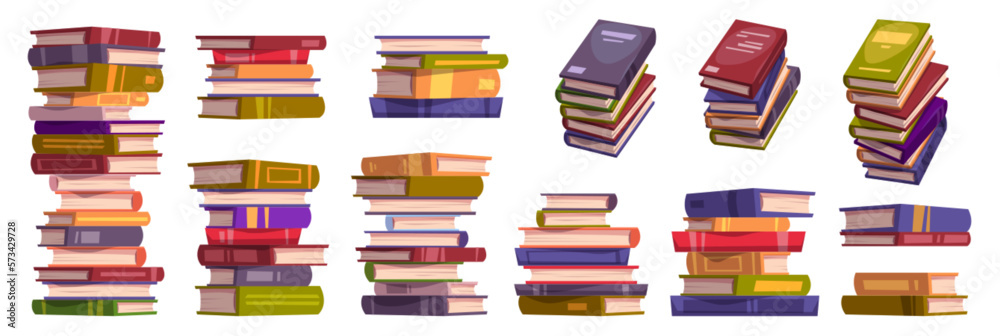 Cartoon set of book stacks isolated on white background. Vector ...
