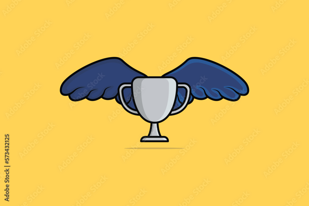Flying Metal Trophy with Bird Wings vector illustration. Winner reward ...