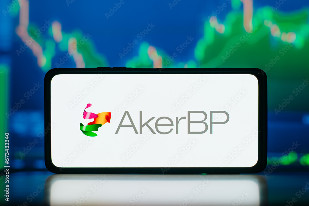 AkerBP investment and trading financial concept. AkerBP company logo on the smartphone screen ...