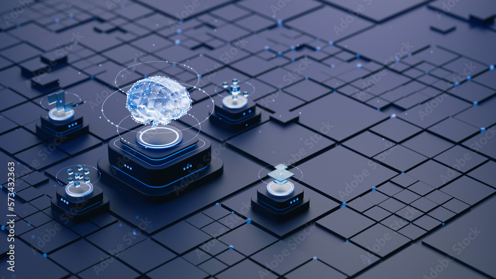 Artificial intelligence AI neural network digital brain machine deep learning processing big ...