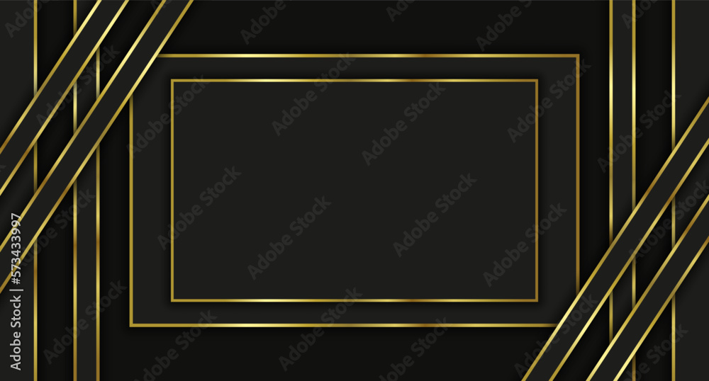 Abstract black background with frame and gold trim. Backdrop for ...