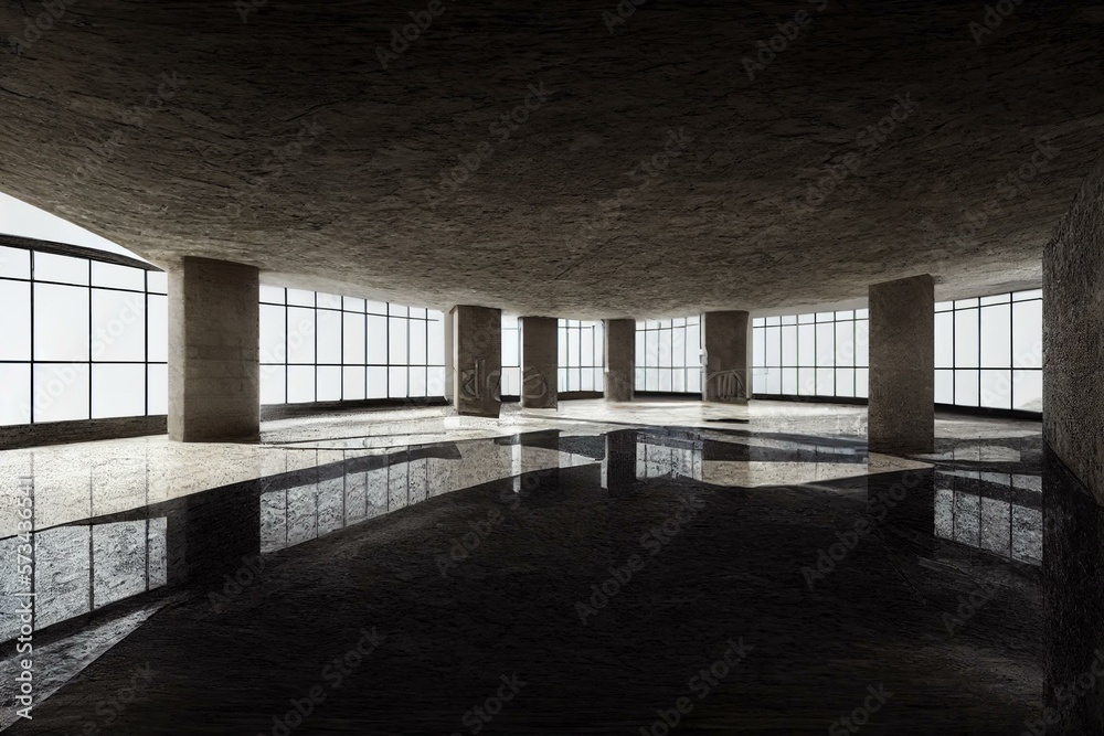 360 degree full panorama environment map of dark concrete cellar ...