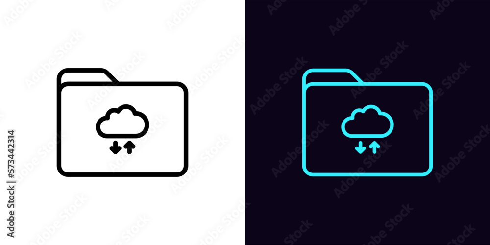 Outline file folder icon, with editable stroke. Folder frame with cloud data update arrows ...