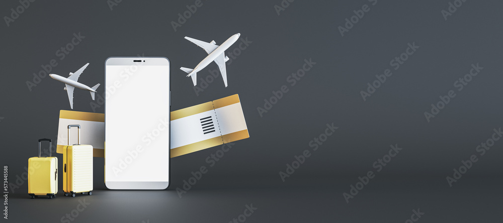 Business travel and booking concept with blank white smartphone display ...
