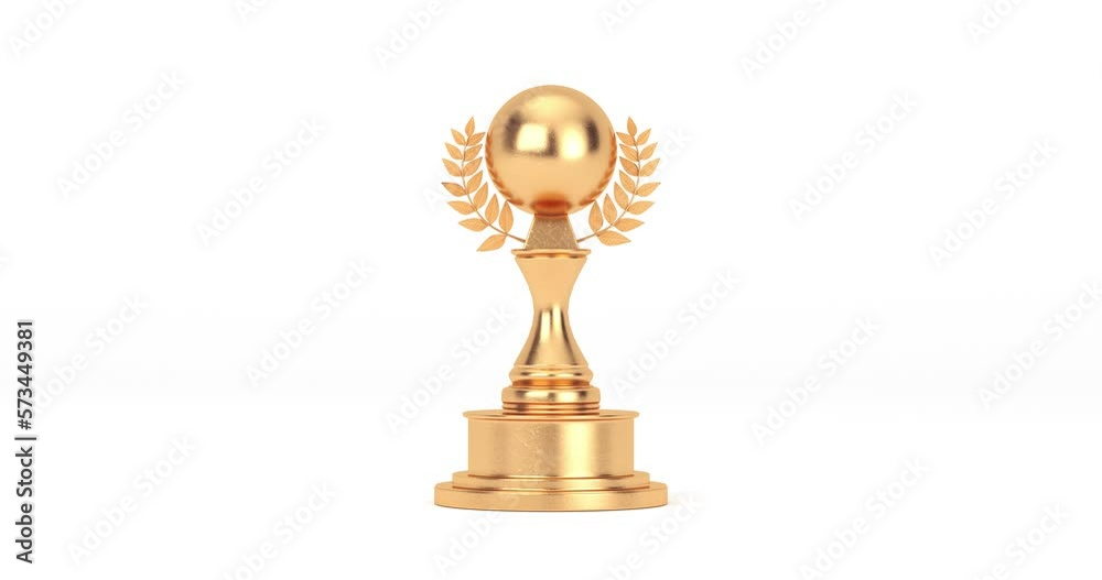 4k Resolution Video: Golden Award Trophy with Blank Sphere and Laurel ...