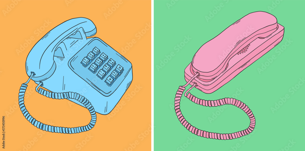 Vetor de Retro phone doodle. 80s, 90s telephones set. Y2k trendy ...