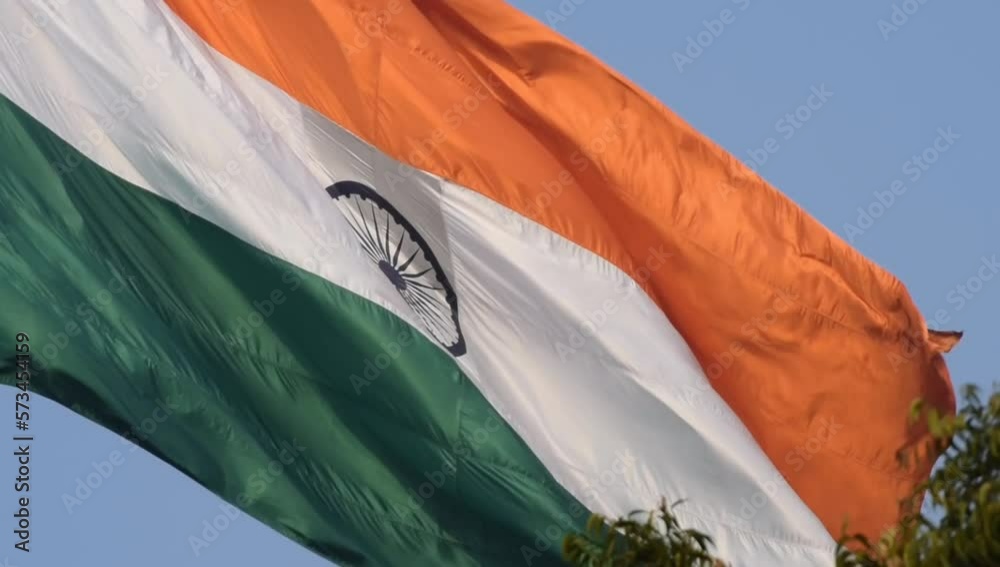 India flag flying high at Connaught Place with pride in blue sky, India ...