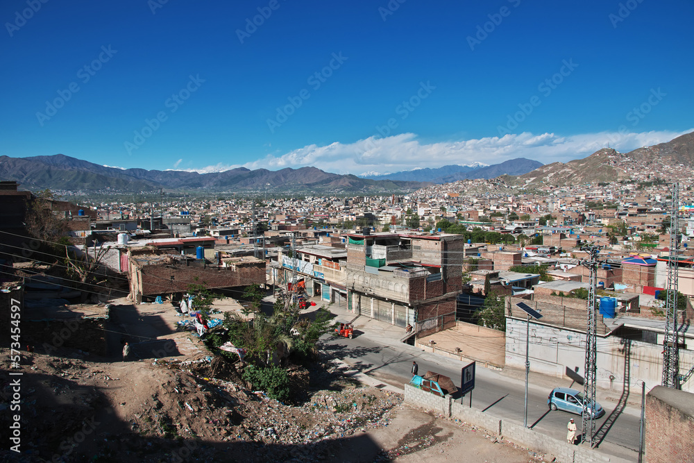 The panoramic view of Mingora in Swat valley of Himalayas, Pakistan ...