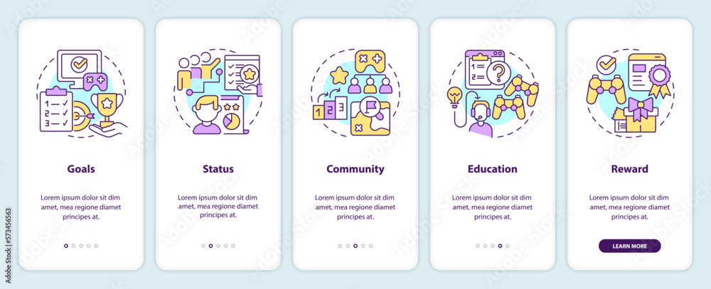 Game mechanics in gamification onboarding mobile app screen. Playing ...